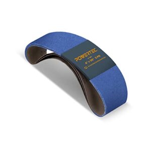 powertec 4 x 36 inch zirconia sanding belts, 60 grit belt sander sanding belt for bench sander, belt and disc sander, woodworking, metal grinding, 3pk (443606z-3)