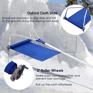 Goplus Snow Roof Rake, 21 FT Adjustable Aluminum Roof Snow Removal Tool with Wheels & Oxford Slide, Extendable Anti-Slip Handle, Lightweight Shovel Scratch Free for Wet Leaves Debris Vehicle