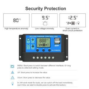 ALLPOWERS 20A Solar Charger Controller Solar Panel Battery Intelligent Regulator with USB Port Display 12V/24V