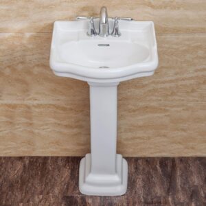 Fine Fixtures, Roosevelt White Pedestal Sink - 18 Inch Vitreous China Ceramic Material (4 Inch Faucet Spread hole)