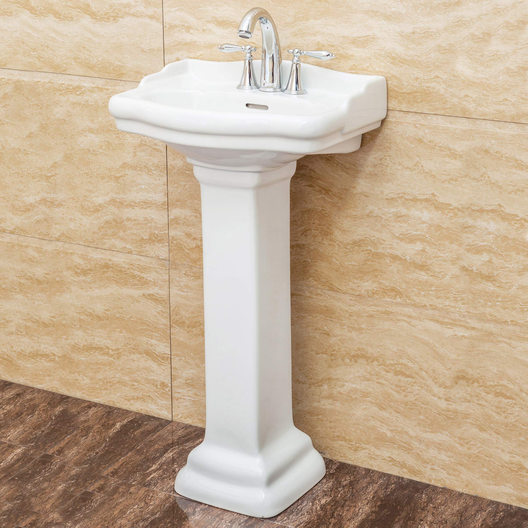 Fine Fixtures, Roosevelt White Pedestal Sink - 18 Inch Vitreous China Ceramic Material (4 Inch Faucet Spread hole)