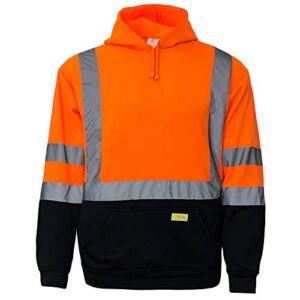 new york hi-viz workwear h8311 men's ansi class 3 high visibility class 3 sweatshirt, hooded pullover, knit lining, black bottom (orange, x-large)