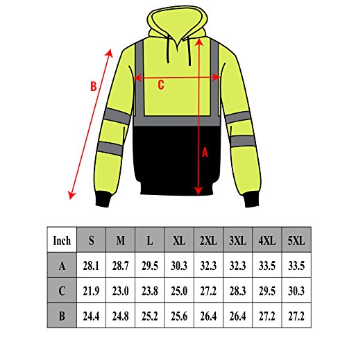 New York Hi-Viz Workwear H8311 Men's ANSI Class 3 High Visibility Class 3 Sweatshirt, Hooded Pullover, Knit Lining, Black Bottom (Orange, X-Large)