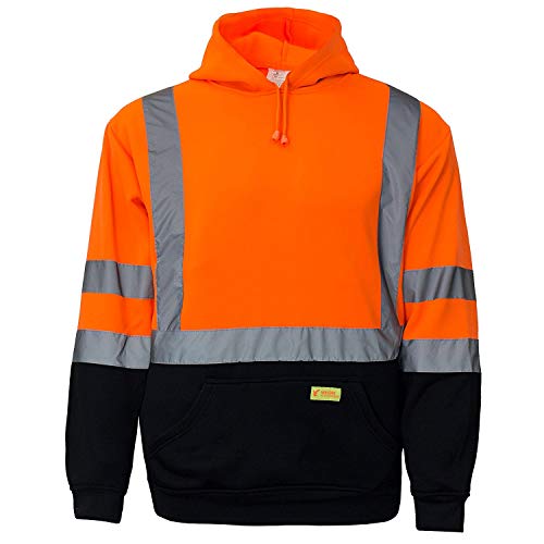 New York Hi-Viz Workwear H8311 Men's ANSI Class 3 High Visibility Class 3 Sweatshirt, Hooded Pullover, Knit Lining, Black Bottom (Orange, X-Large)