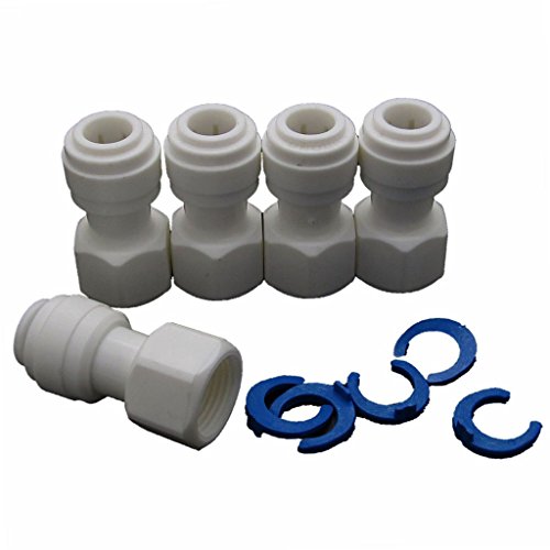 5 PCS White 3/8" Thread Female Push Straight Water Tube Quick Connect Reverse Osmosis Connector