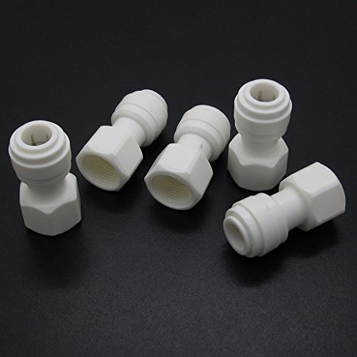 5 PCS White 3/8" Thread Female Push Straight Water Tube Quick Connect Reverse Osmosis Connector