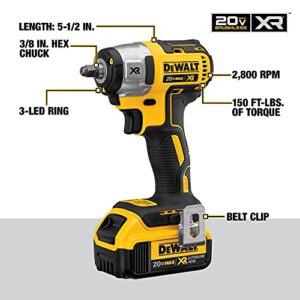 DEWALT 20V MAX XR Cordless Impact Wrench Kit with Hog Ring, 3/8-Inch (DCF890M2)