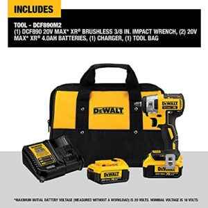 DEWALT 20V MAX XR Cordless Impact Wrench Kit with Hog Ring, 3/8-Inch (DCF890M2)