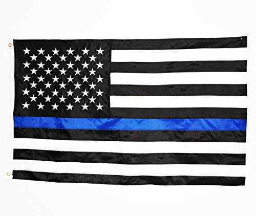 Thin Blue Line Flag: 3x5 ft with Embroidered Stars - Sewn Stripes - Brass Grommets - UV Protection - Black White and Blue American Police Flag Honoring Law Enforcement Officers