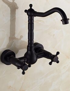 sjqka faucet black bronze antique faucet, faucet basin, cold and hot wall, double hole basin faucet