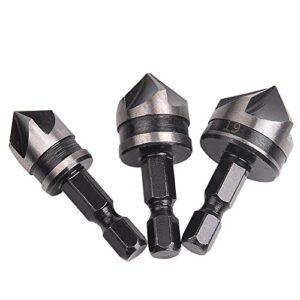 rocaris 3 piece 1/4" hex 12/16/19mm countersink bore set for wood metal quick change bit