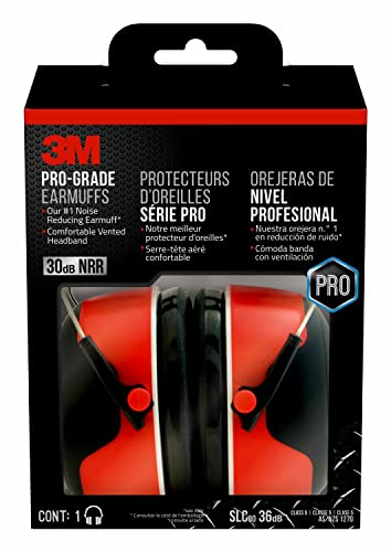 3M Pro-Grade Noise-Reducing Earmuff, NRR 30 dB, Lightweight and Adjustable, Black, One Size