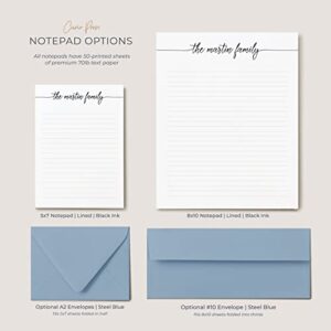 Professional Personalized Notepads - Small Notepad 5x7 w/ 50 Printed Sheets – Personalized Stationery w/Custom Size, & More - Classy Desk Supplies – Customizable up to 8x10” - Flowing Script Notepad