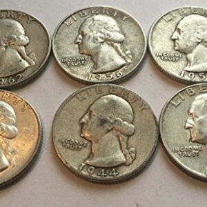 6 Silver Washington Quarters ((Comes in a Velvet Bag)) Fine Details