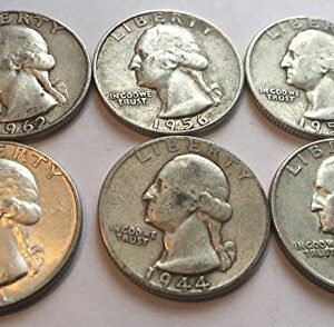 6 Silver Washington Quarters ((Comes in a Velvet Bag)) Fine Details