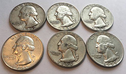 6 Silver Washington Quarters ((Comes in a Velvet Bag)) Fine Details