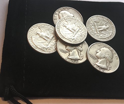 6 Silver Washington Quarters ((Comes in a Velvet Bag)) Fine Details