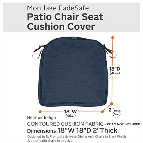 Classic Accessories Montlake FadeSafe Water-Resistant 18 x 18 x 2 Inch Square Outdoor Seat Cushion Slip Cover, Patio Furniture Chair Cushion Cover, Heather Indigo Blue, Patio Furniture Cushion Covers