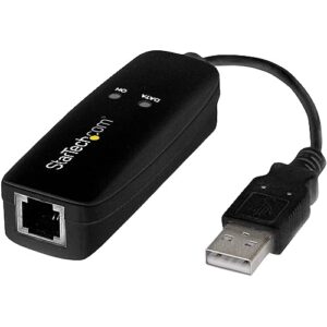 startech.com usb 2.0 fax modem - 56k external hardware dial up v.92 modem/ dongle/adapter - computer/laptop fax modem - usb to telephone jack - usb data modem - network fax/cmr/pos (usb56kemh2),black