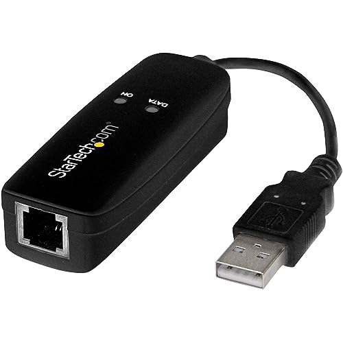 StarTech.com USB 2.0 Fax Modem - 56K External Hardware Dial Up V.92 Modem/ Dongle/Adapter - Computer/Laptop Fax Modem - USB to Telephone Jack - USB Data Modem - Network Fax/CMR/POS (USB56KEMH2),Black