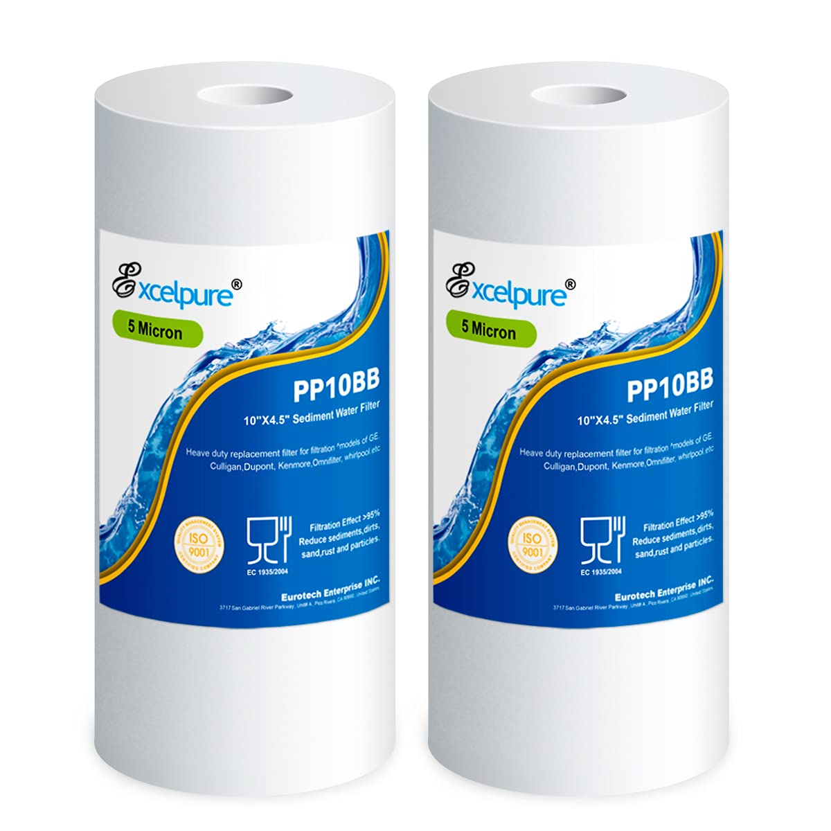 EXCELPURE Whole house Sediment Water Filter 10" x 4.5" (5 micron）Compatible with Culligan RFC-BBSA , WFHD13001B, GXWH35F, GXWH30C, 3M Aqua-Pure AP817,Whirlpool WHKF-GD25BB (2 PACK)