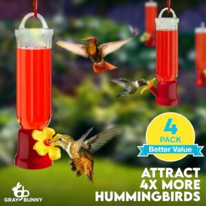 Gray Bunny Hummingbird Feeder - Pack of 4 - Hanging Outdoor Hummingbird Feeders with Post Wires for Bird Feeder Post, Shepherd Hooks - Great Hummingbird Gifts!