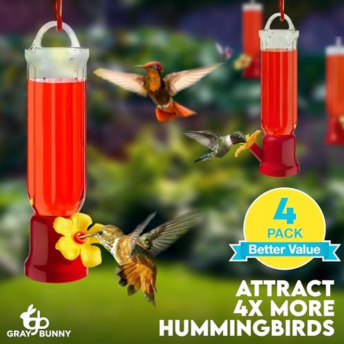 Gray Bunny Hummingbird Feeder - Pack of 4 - Hanging Outdoor Hummingbird Feeders with Post Wires for Bird Feeder Post, Shepherd Hooks - Great Hummingbird Gifts!