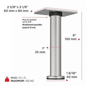 Richelieu Hardware 64217150170 5 15/16 in (150 mm) Round Furniture Leg with Levelling Glide, Stainless Steel