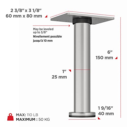 Richelieu Hardware 64217150170 5 15/16 in (150 mm) Round Furniture Leg with Levelling Glide, Stainless Steel