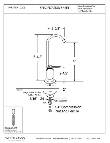 Westbrass D203-NL-62 6" Touch-Flo Style Pure Cold Water Dispenser Faucet, Matte Black