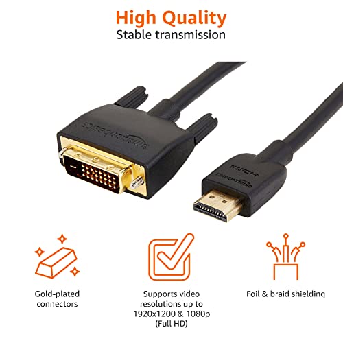 Amazon Basics HDMI to DVI Adapter Cable, Bi-Directional 1080p, Gold Plated, Black, 6 Feet, 24-Pack