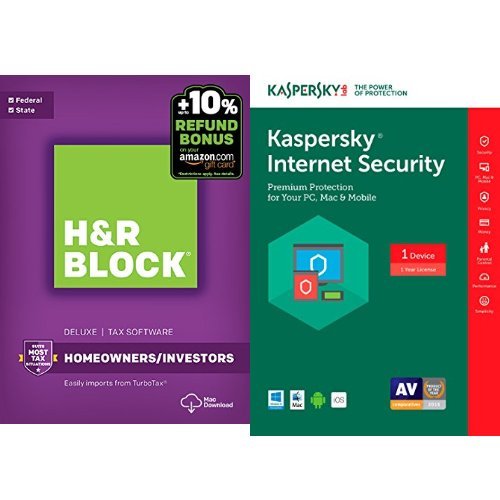 H&R Block Tax Software Deluxe + State 2016 Mac + Refund Bonus Offer with Kaspersky Internet Security 2017 1 Device