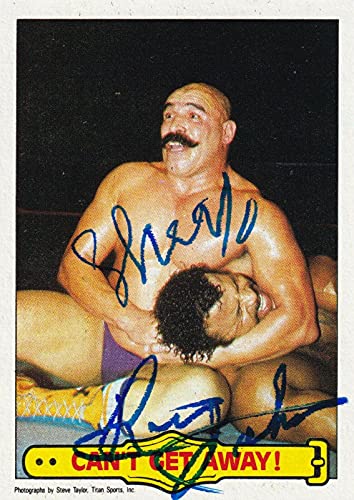 Rocky Johnson & Iron Sheik Signed 1985 Topps WWF Rookie Card 51 WWE RC Autograph - Autographed Wrestling Cards