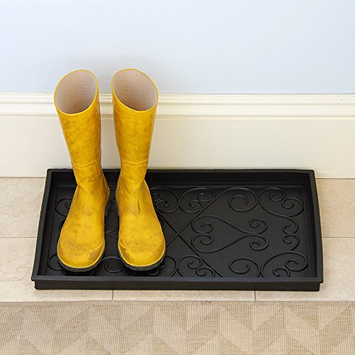 Achla Designs Scrollwork Rubber Boot Tray, Black, 24 inch L, Small