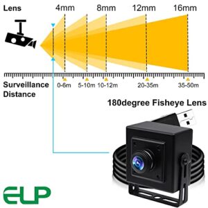 ELP 180degree Fisheye Lens Wide Angle USB Camera 1080P Mini Box Webcam 1080P High Speed UVC USB2.0 PC Camera CMOS OV2710 100fps 60fps 30fps Video Webcam for Computer, Laptop, Jetson Nano