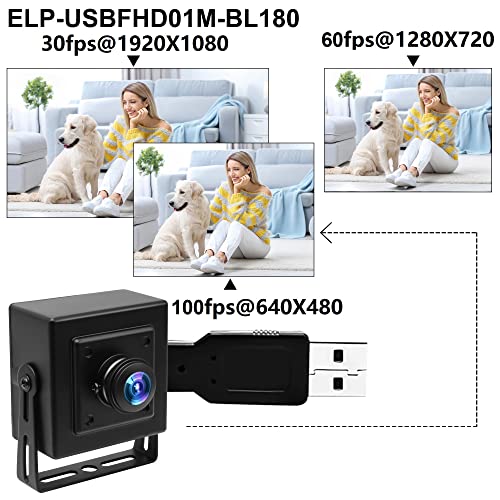 ELP 180degree Fisheye Lens Wide Angle USB Camera 1080P Mini Box Webcam 1080P High Speed UVC USB2.0 PC Camera CMOS OV2710 100fps 60fps 30fps Video Webcam for Computer, Laptop, Jetson Nano