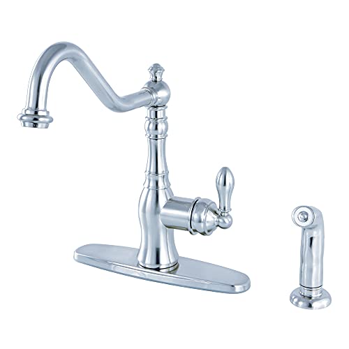 Kingston Brass GSY7701ACLSP American Classic Kitchen Faucet with Sprayer and Deck Plate, 9-7/16", Polished Chrome