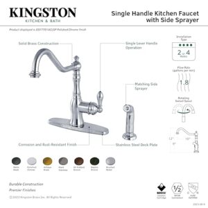 Kingston Brass GSY7701ACLSP American Classic Kitchen Faucet with Sprayer and Deck Plate, 9-7/16", Polished Chrome