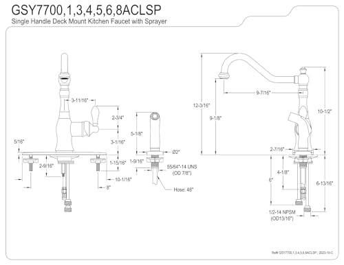 Kingston Brass GSY7701ACLSP American Classic Kitchen Faucet with Sprayer and Deck Plate, 9-7/16", Polished Chrome