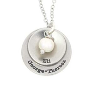 Grandma Necklace - Personalized Childrens Names, Pearl - Engraved 15 20MM Cupped Discs – Mom Gift - DGR-1520MM