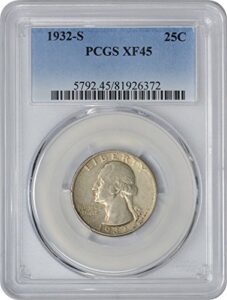 1932-s washington quarter, ef45, pcgs