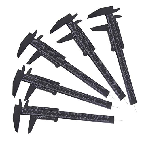 TamBee 6Inch 150mm Mini Caliper Double Scale Plastic Vernier Caliper for Jewelry Sliding Gauge Ruler Measuring Tool 5PCS(Black)