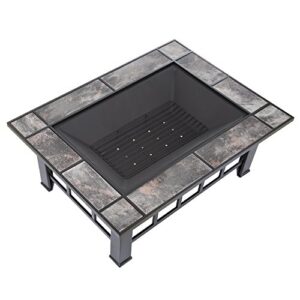 Fire Pit Set, Wood Burning Pit -Includes Screen, Cover and Log Poker- Great for Outdoor and Patio, 37” Marble Tile Rectangular Firepit by Pure Garden