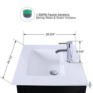 eclife 24" Modern Bathroom Vanity Sink Combo with Overflow Ceramic Sink Top & MDF Stand Bathroom Cabinet & Chrome Solid Grass Faucet and Pop Up Drain Vanity Mirror (A08B03)