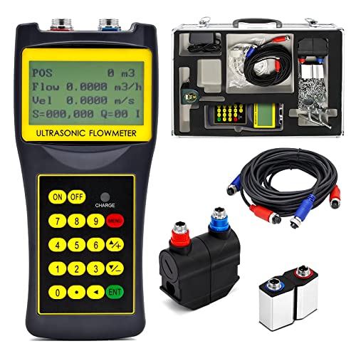 CGOLDENWALL Handheld Ultrasonic Flowmeter Clamp on Flow Meter Portable Liquid Flow Meter with  S1+M2 Transducers for Copper/PVC Pipe DN15-700mm 1/2-28" ((Old or New Panel))