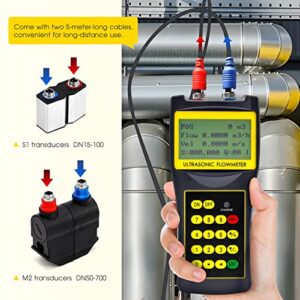 CGOLDENWALL Handheld Ultrasonic Flowmeter Clamp on Flow Meter Portable Liquid Flow Meter with  S1+M2 Transducers for Copper/PVC Pipe DN15-700mm 1/2-28" ((Old or New Panel))