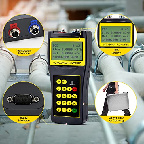 CGOLDENWALL Handheld Ultrasonic Flowmeter Clamp on Flow Meter Portable Liquid Flow Meter with  S1+M2 Transducers for Copper/PVC Pipe DN15-700mm 1/2-28" ((Old or New Panel))