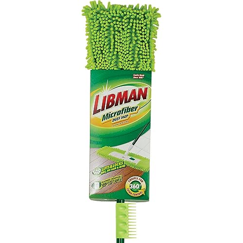 Libman Commercial 195 Microfiber Dust Mop, Steel Handle, 18" Wide, Green Handle and Yellow Pad (Pack of 6)