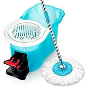 hurricane spin mop as seen on tv mop & bucket cleaning system by bulbhead, spin away germy, dirty water - super-absorbent microfiber mop head holds 10x weight, reaches anywhere - pole lays flat