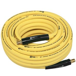 wynnsky 3/8" hybrid air hose 50ft 1/4" mnpt air compressor hose heavy duty lightweight hybrid and bend restrictor fittings